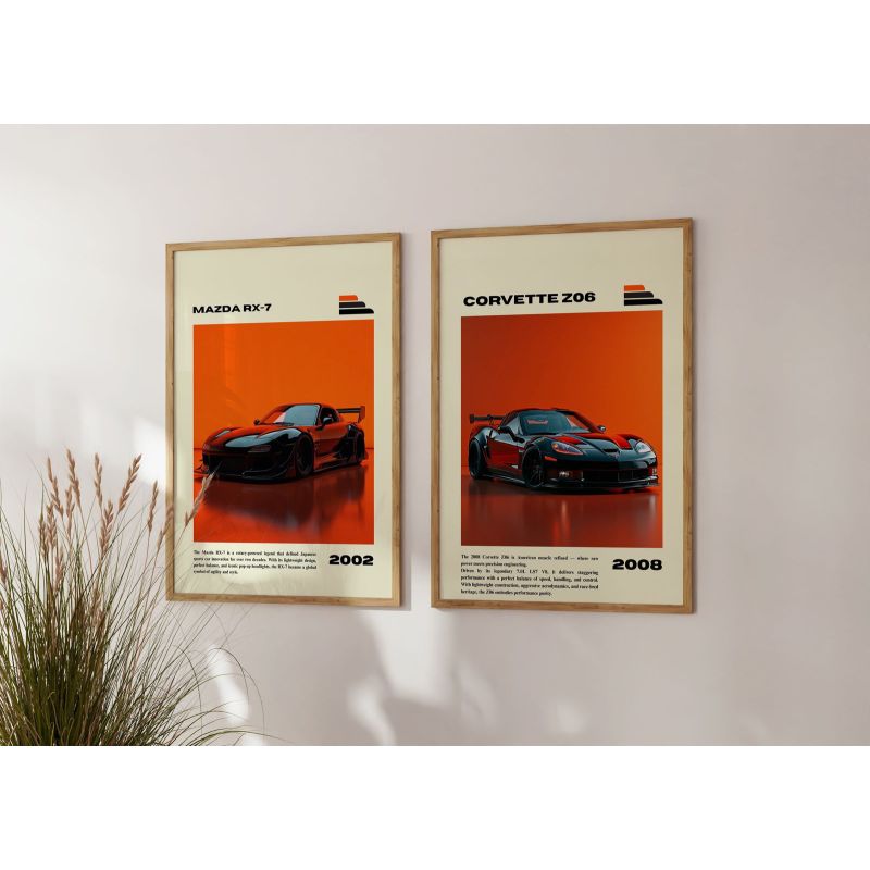 Poster - Mazda RX-7 en Corvette Z06 / Set van 2