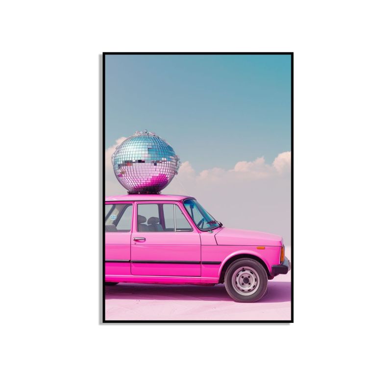 Roze Auto Met Discobal Poster