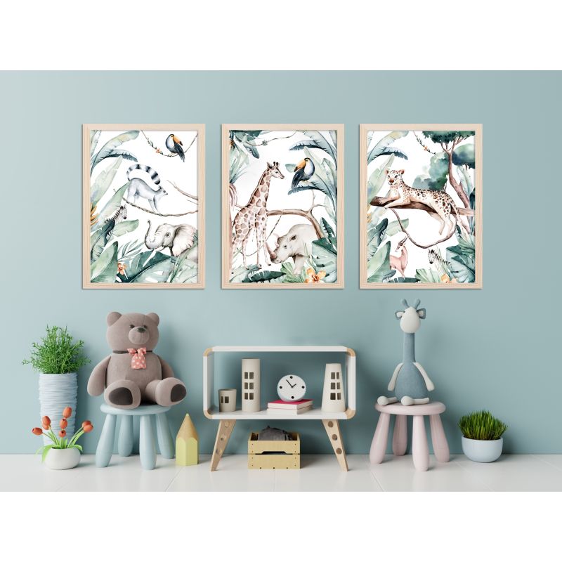 Affiches - Safari Jungle Dieren / Set van 3